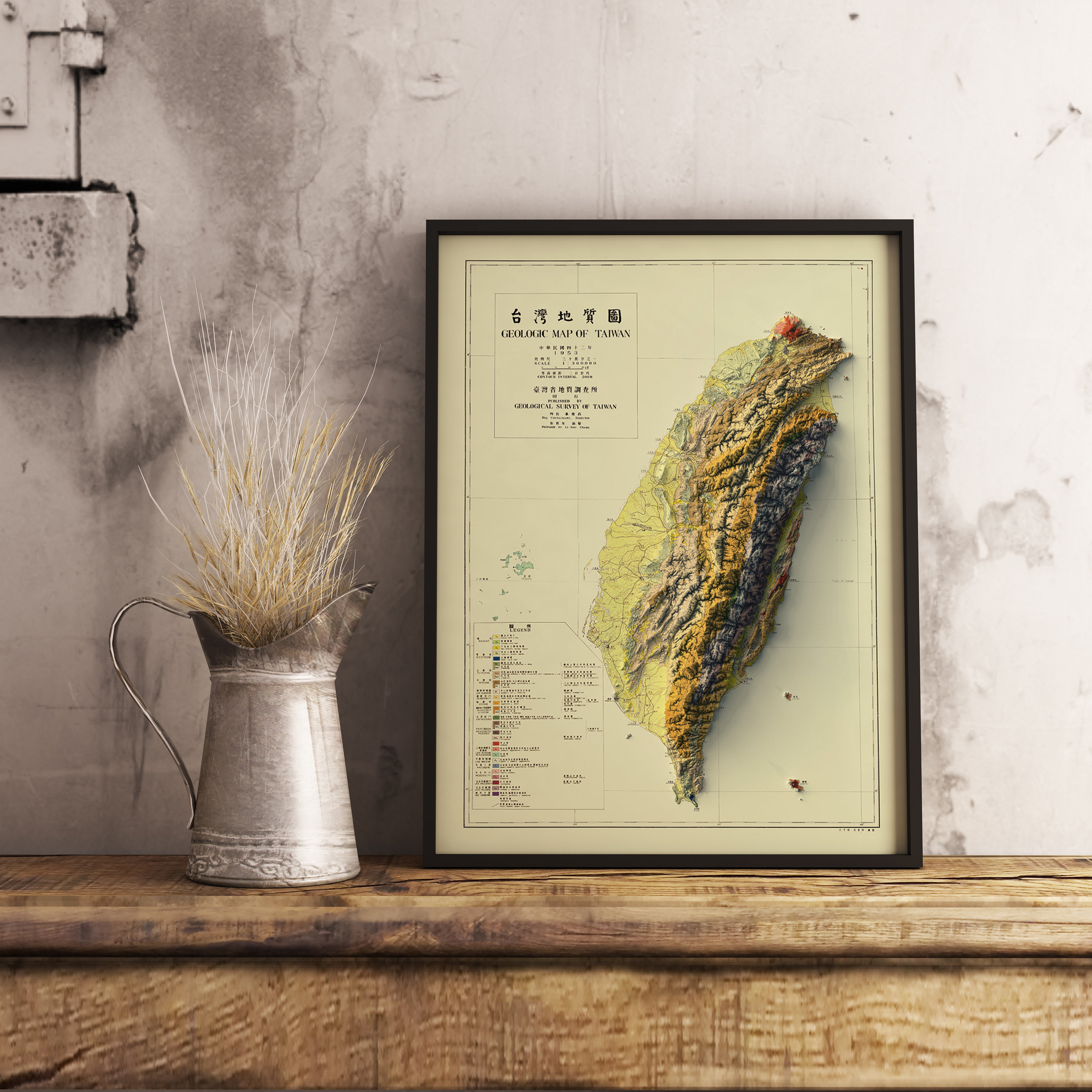 Taiwan Map, Taiwan Shaded Relief Map, Taiwan Wall Art, Taiwan Poster ...