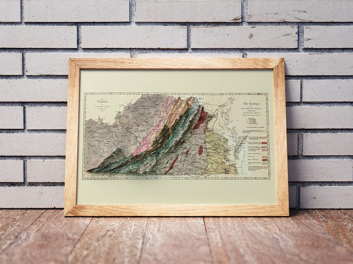 Virginia Map Virginia Relief Map Vintage Map of Virginia Virginia Print ...