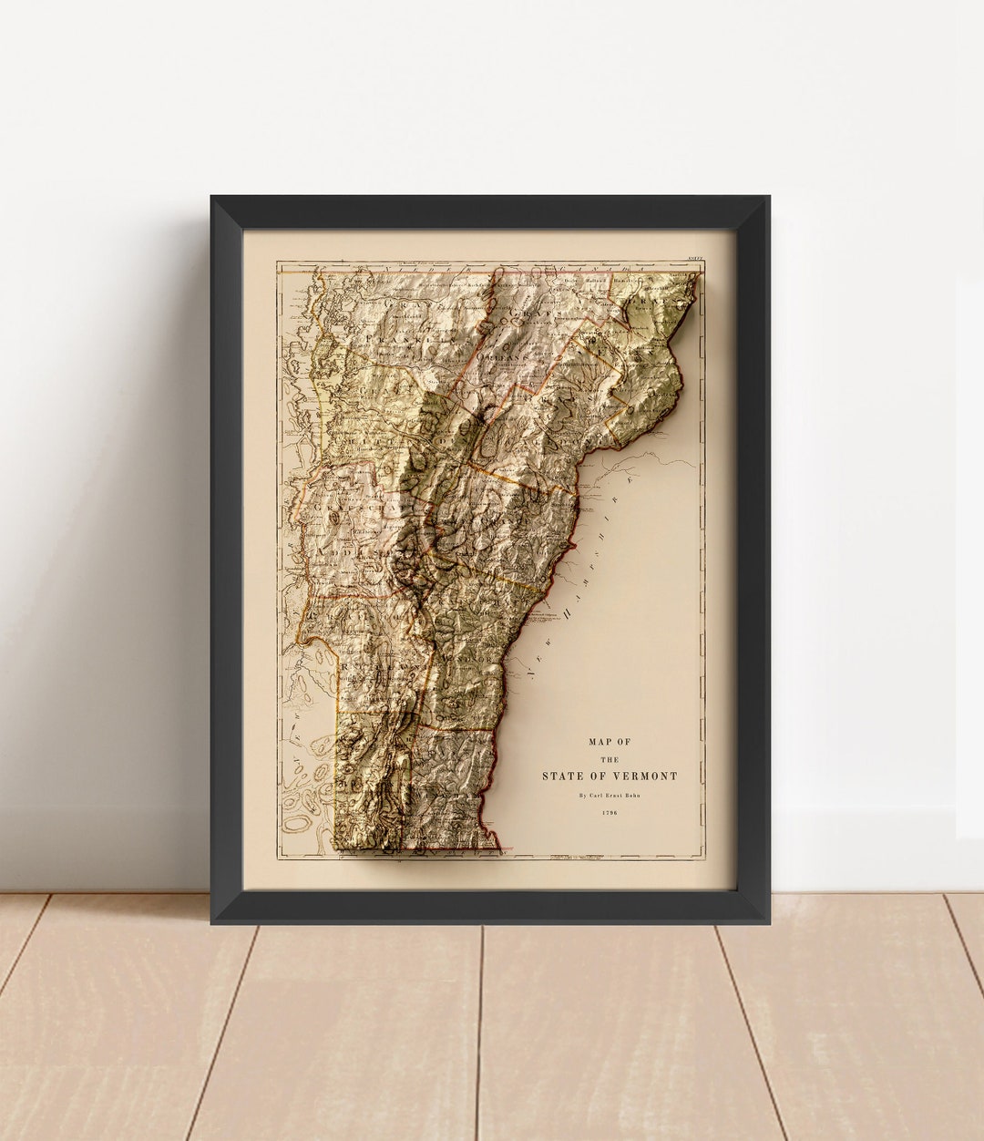 Vermont Map (1796), Vermont Relief Map, Vermont Wall Decor, Vermont ...