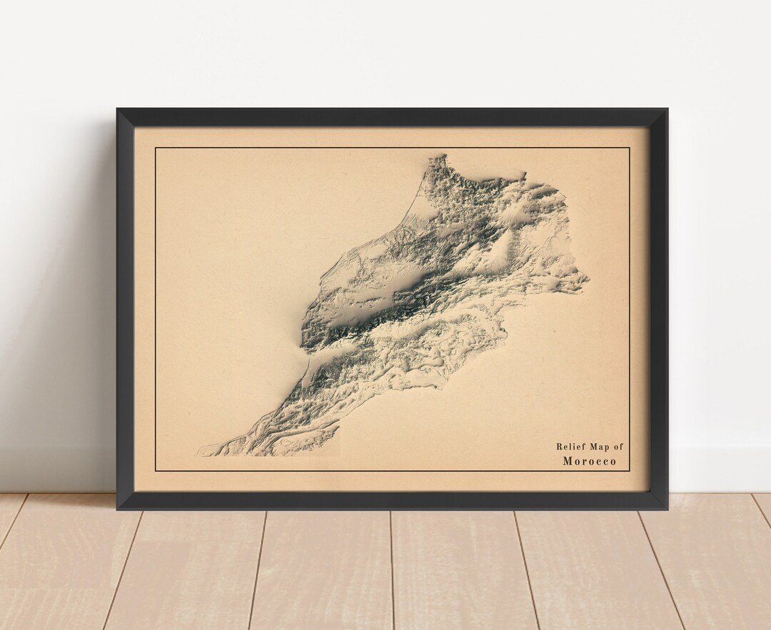 Morocco Minimalist Relief Map | Morocco Wall Art | Morocco Framed Print ...