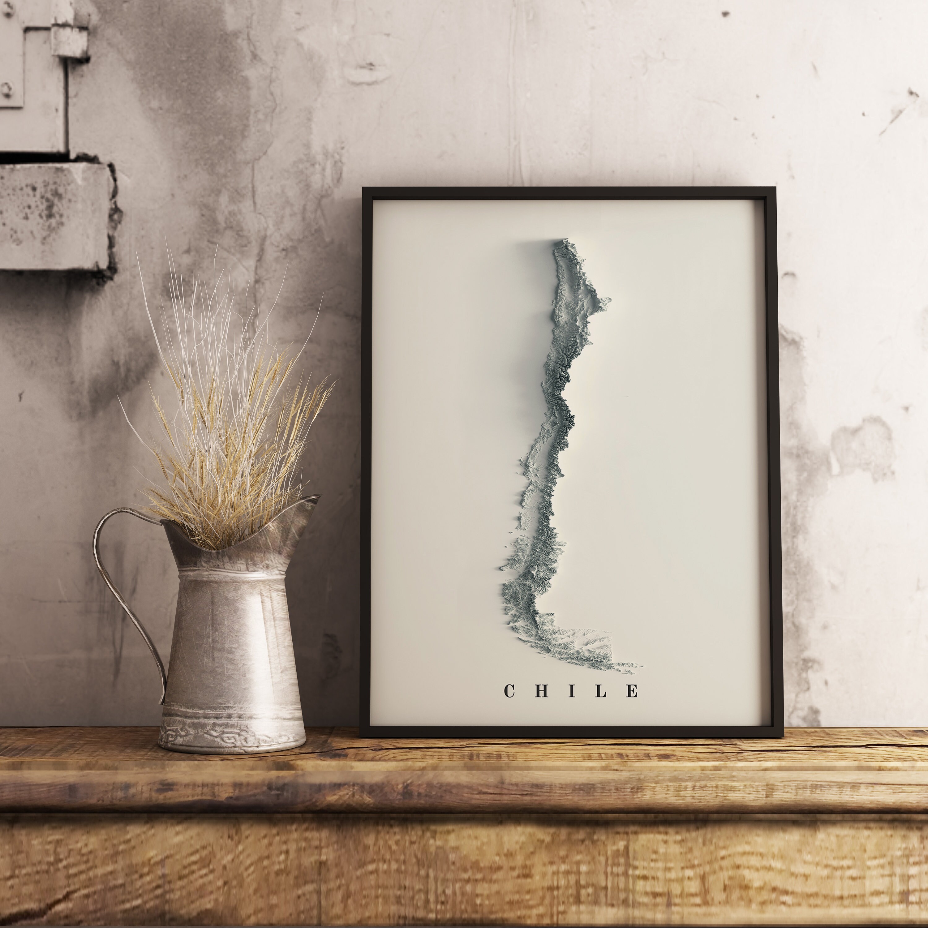 Chile Map, Chile Relief Map, Chile Wall Decor, Chile Minimalist Map ...