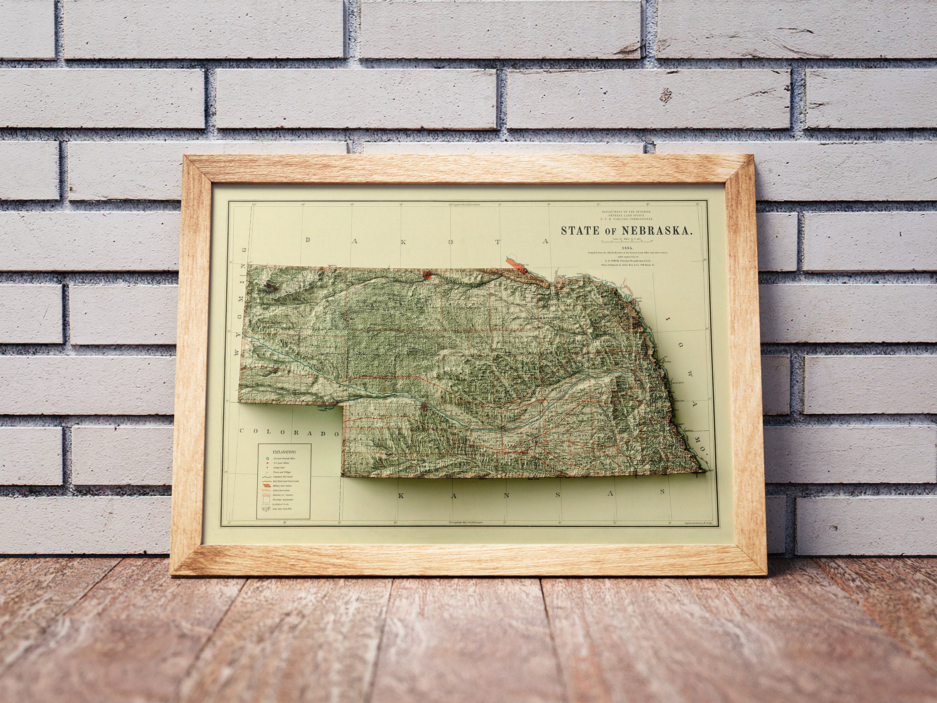Nebraska Map Nebraska Relief Map Vintage Map of Nebraska - Etsy