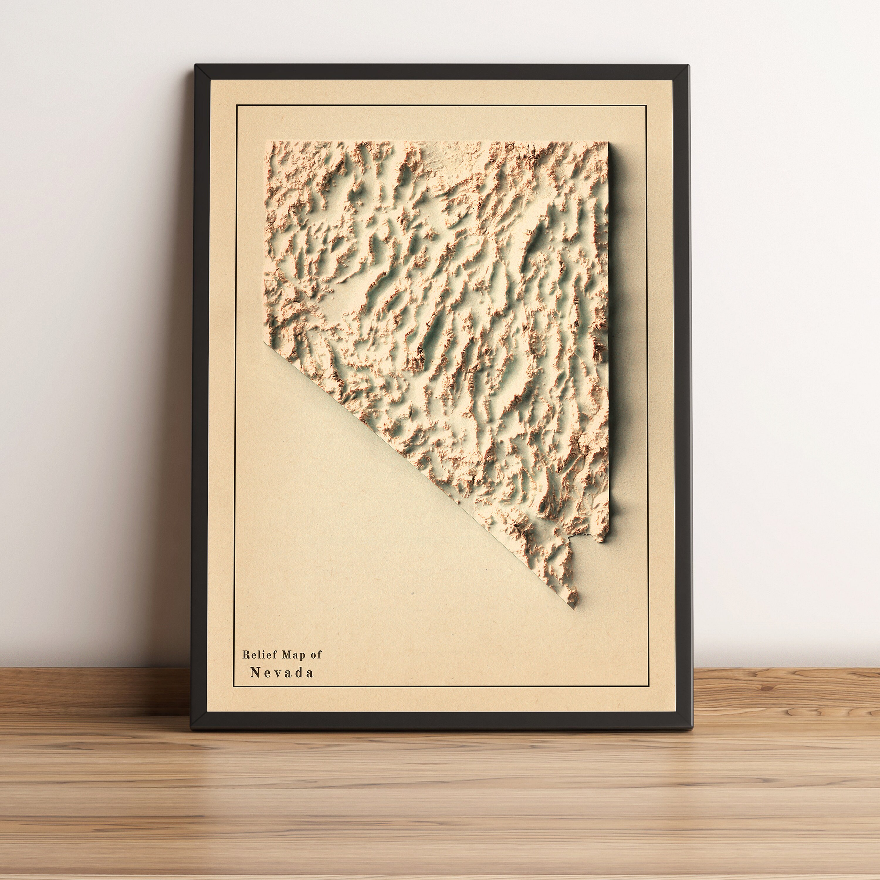 Nevada Minimalist Relief Map | Nevada Wall Art | Nevada Framed Print ...