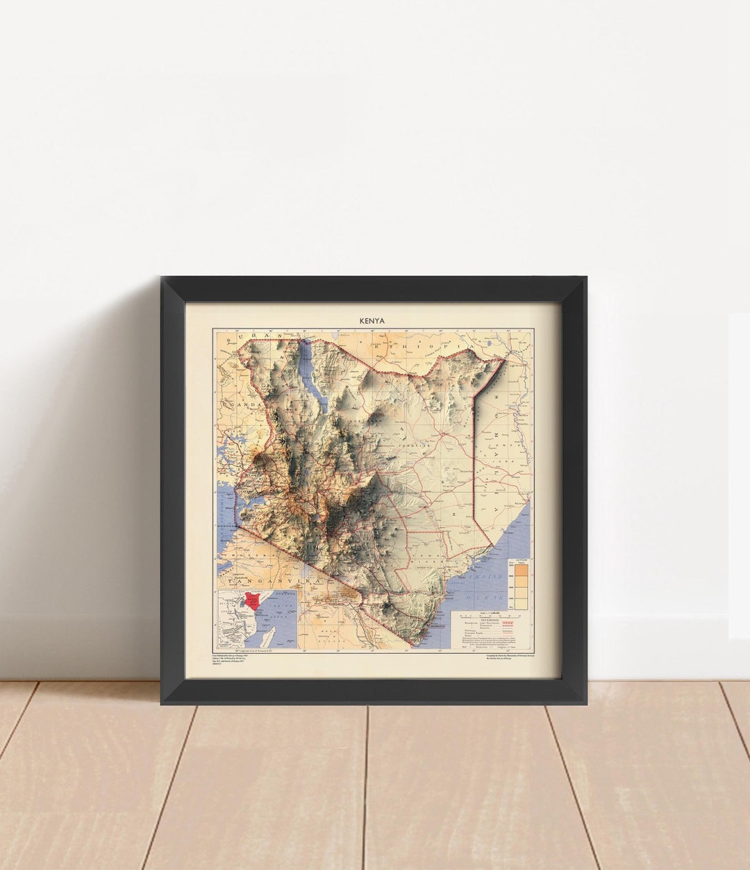 Kenya Map (1957), Kenya Relief Map, Kenya Wall Decor, Kenya Vintage Map ...