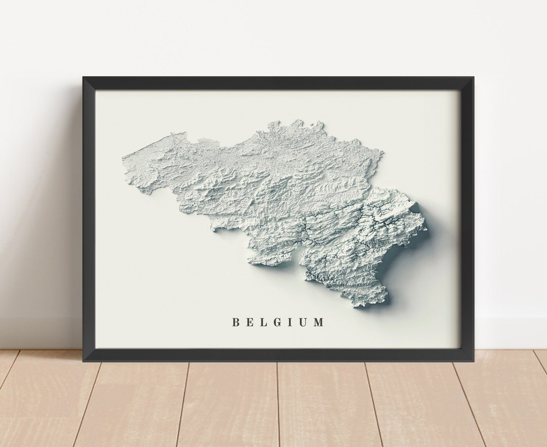 Belgium Minimalist Relief Map | Belgium Wall Art | Belgium Framed Print ...