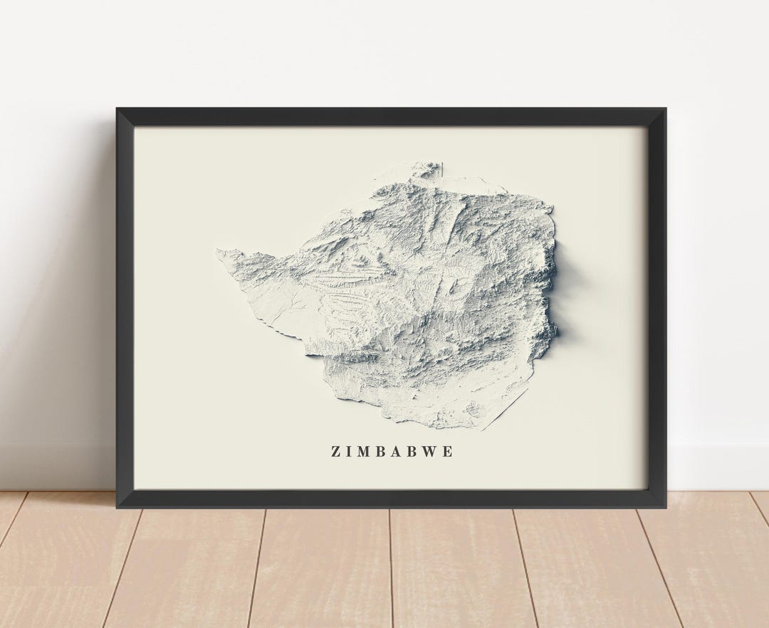 Zimbabwe Minimalist Relief Map | Zimbabwe Wall Art | Belgium Framed ...