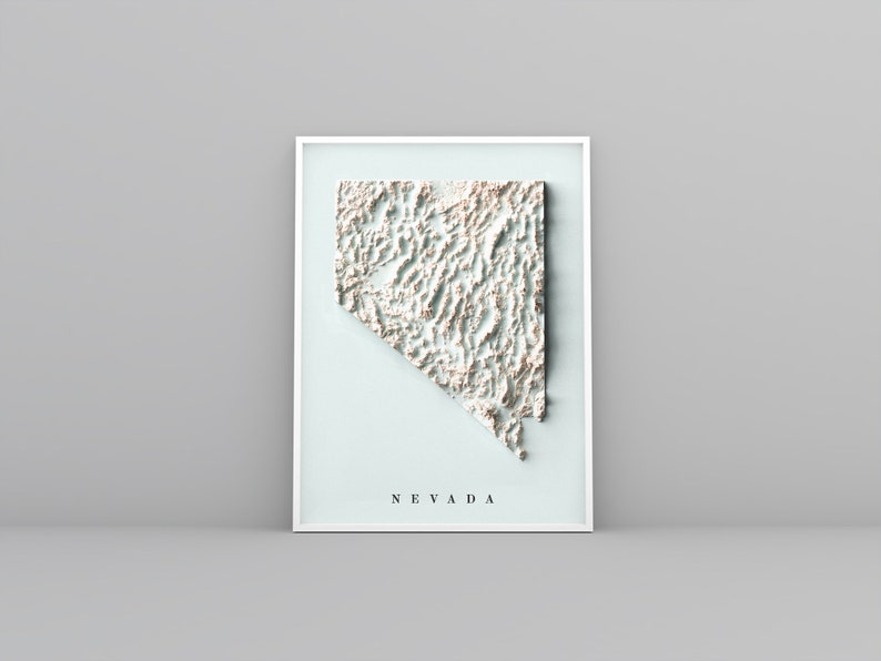 Nevada Map, Nevada Relief Map, Nevada Wall Decor, Nevada Minimalist Map, Nevada Poster 2D FLAT ...