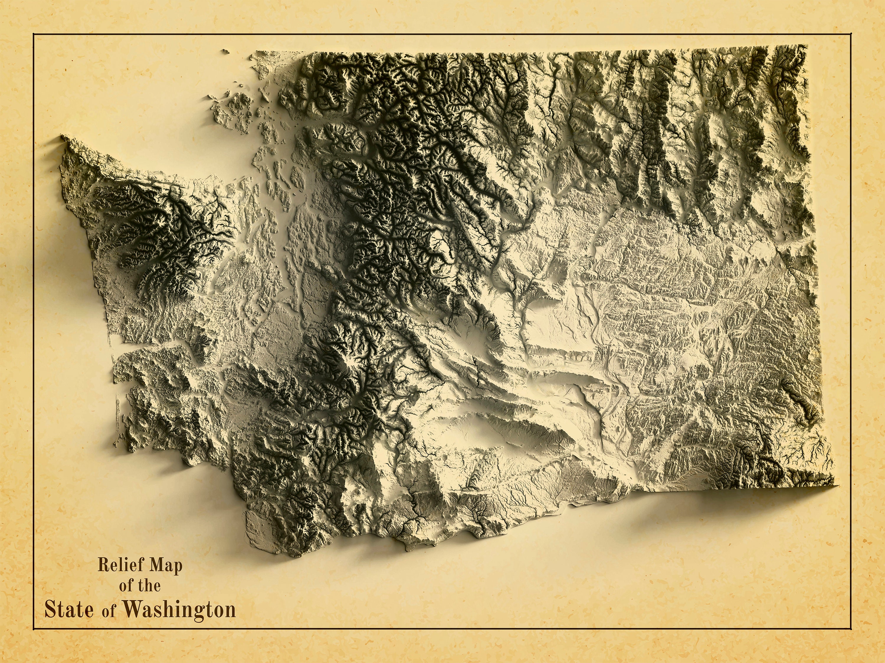 Washington Map Washington State Relief Map Washington Topo - Etsy