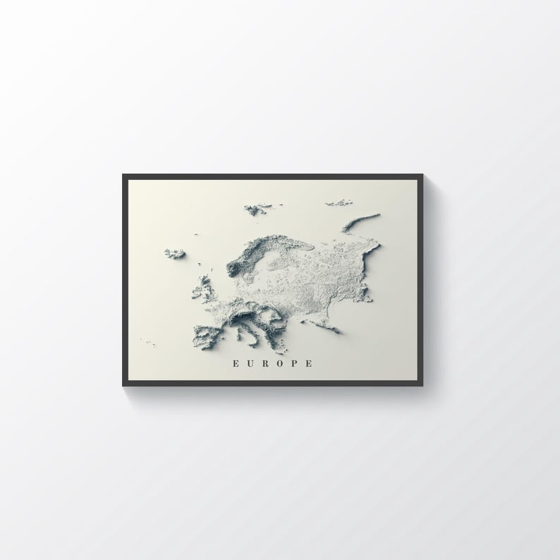 Europe Map, Europe Relief Map, Europe Wall Decor, Europe Minimalist Map ...