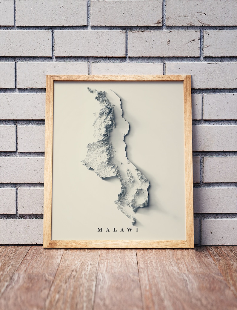 Malawi Minimalist Relief Map | Malawi Wall Art | Malawi Framed Print ...