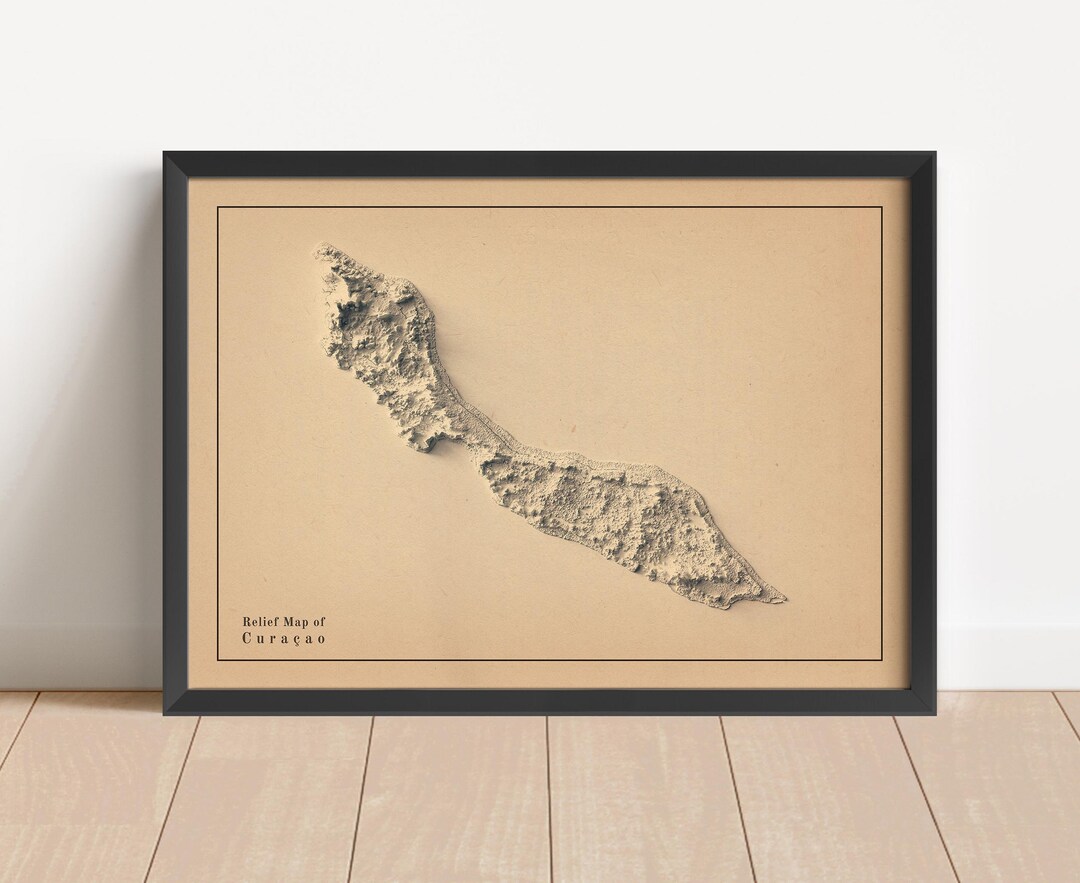 Curaçao Minimalist Relief Map | Curaçao Wall Art | Curaçao Framed Print ...