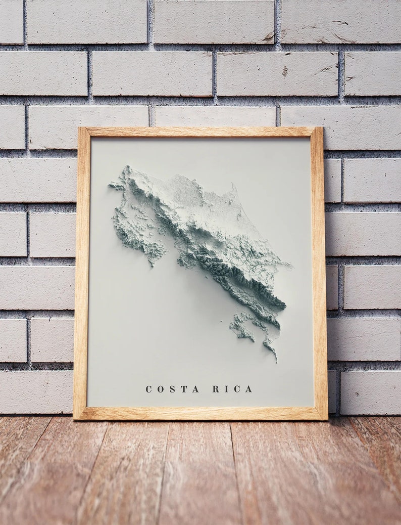 Costa Rica Minimalist Relief Map | Costa Rica Wall Art | Framed Costa ...