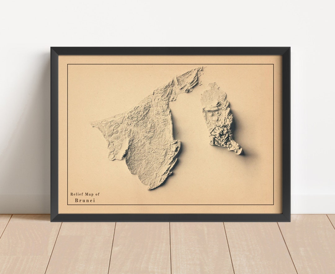 Brunei Map, Brunei Relief Map, Brunei Wall Decor, Brunei Minimalist Map ...