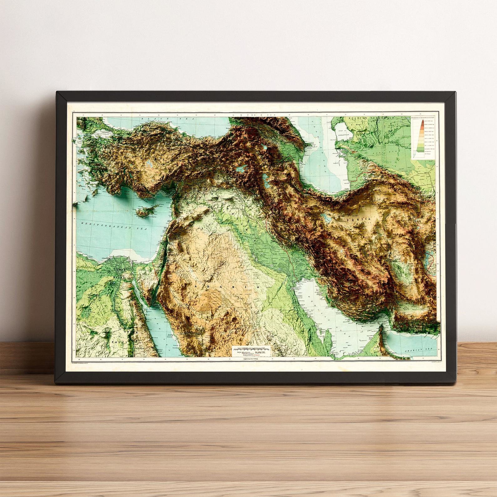 Middle East Vintage Relief Map, Based on 1916 Original | Persia Wall ...