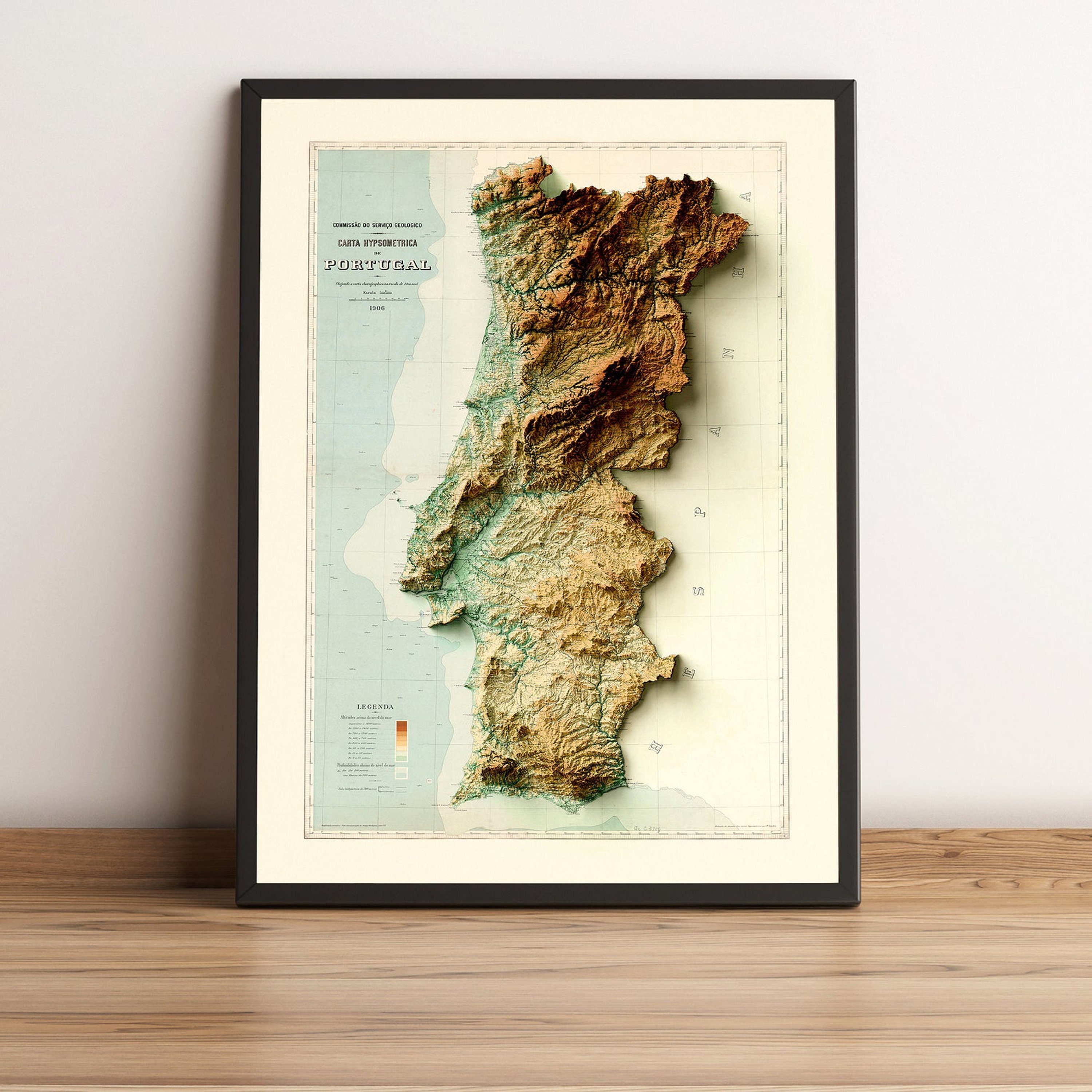 Portugal Vintage Relief Map, Based on 1906 Original | Portugal Wall Art ...