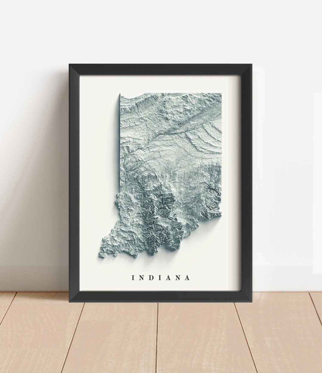 Indiana Map, Indiana Relief Map, Indiana Wall Decor, Indiana Minimalist ...