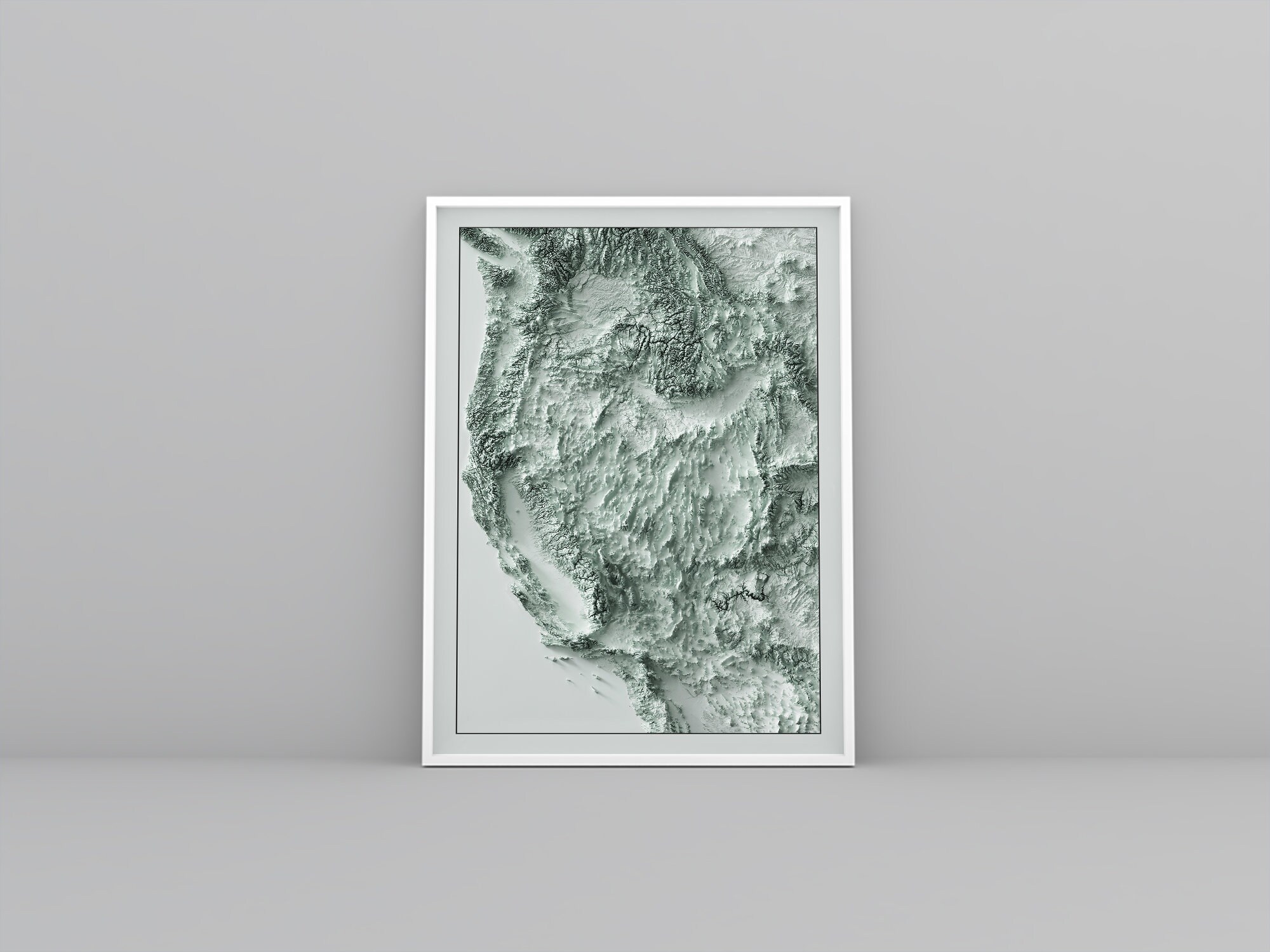 Western USA Minimalist Relief Map | Western United States Wall Art ...