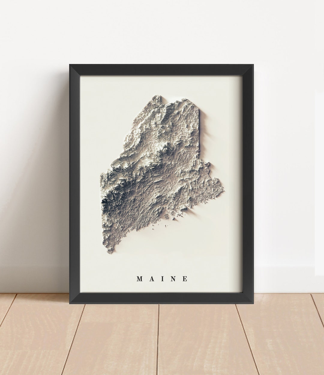 Maine Map, Maine Relief Map, Maine Wall Decor, Maine Minimalist Map, Maine Poster 2D FLAT POSTER ...