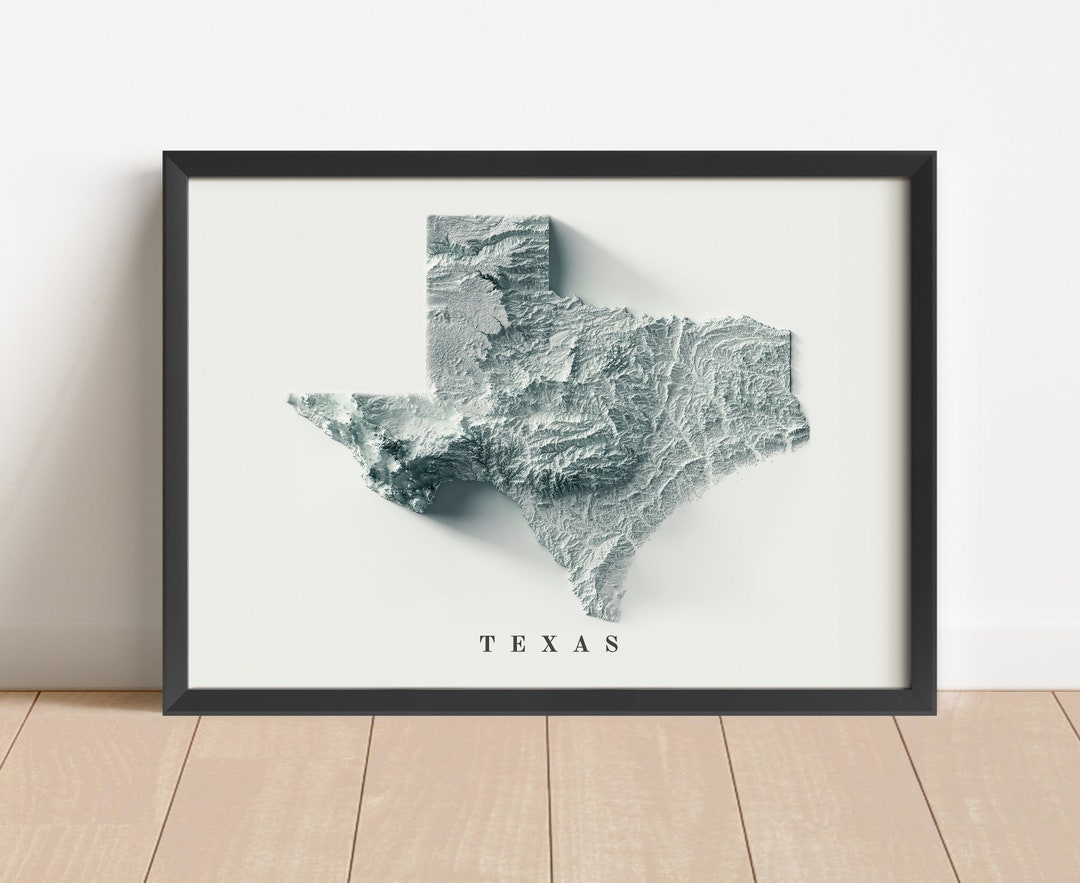 Texas Minimalist Relief Map | Texas Wall Art | Texas Framed Print ...
