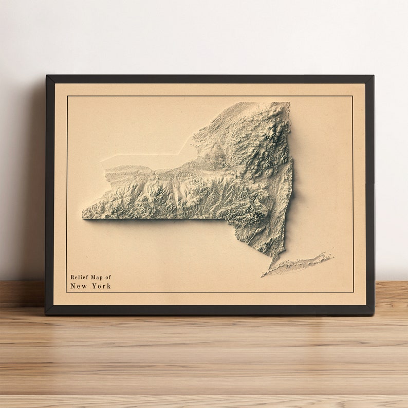 New York State Map, New York Relief Map, NYC Wall Decor, New York ...