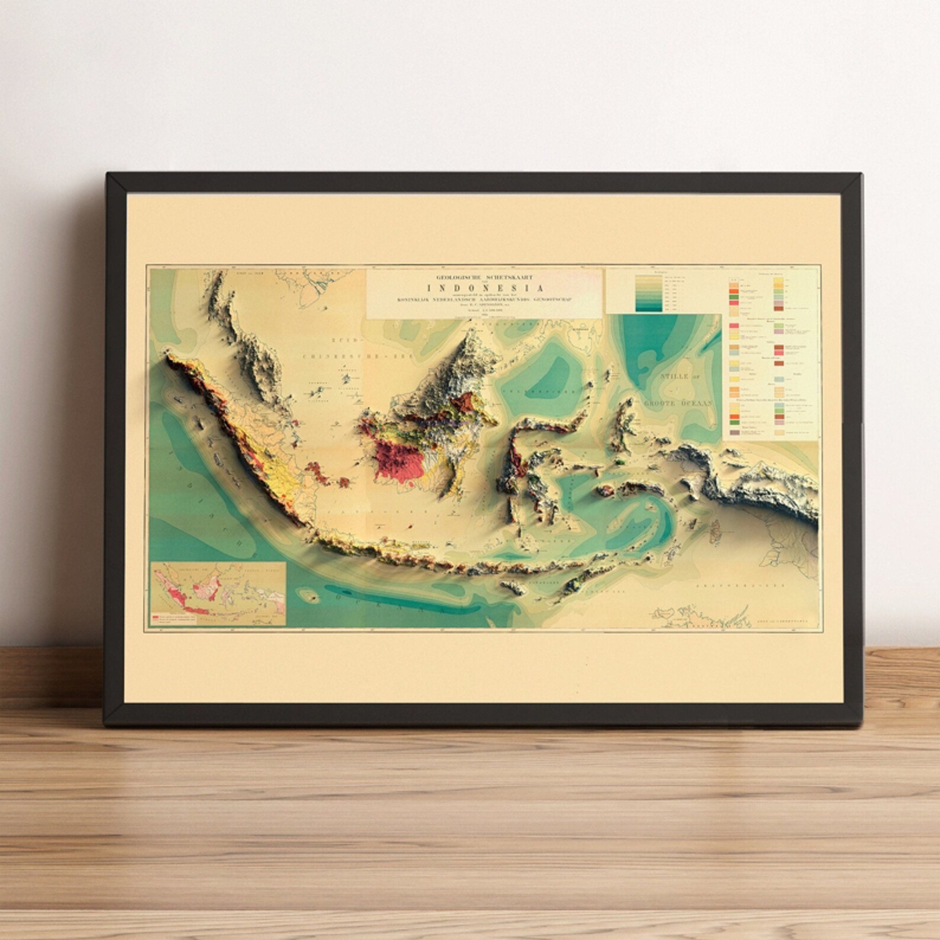 Indonesia Map (1914), Indonesia Relief Map, Indonesia Wall Decor ...