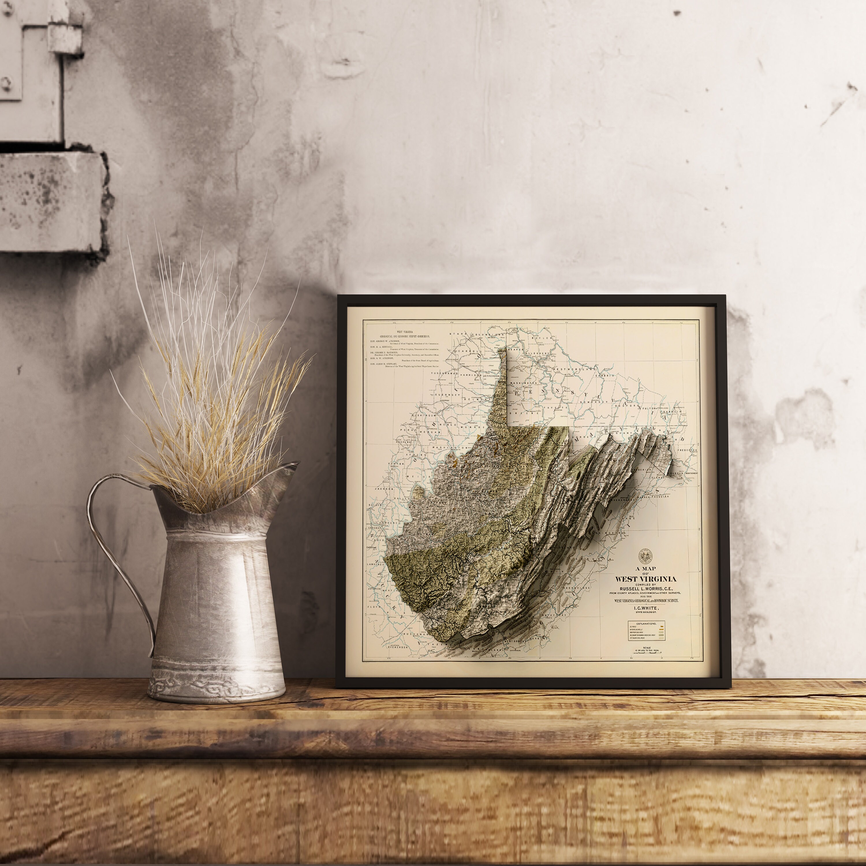 Map of West Virginia Relief Map of West Virginia Vintage Map of West ...