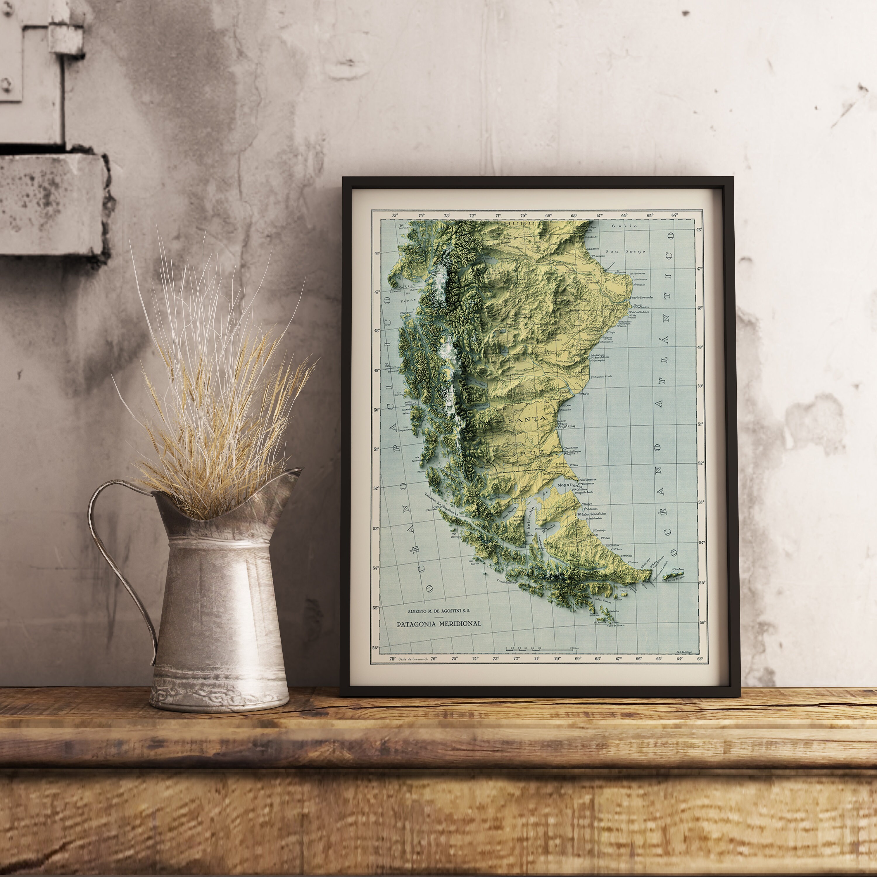 Patagonia Map, Patagonia Shaded Relief Map, Patagonia Wall Art sold by ...