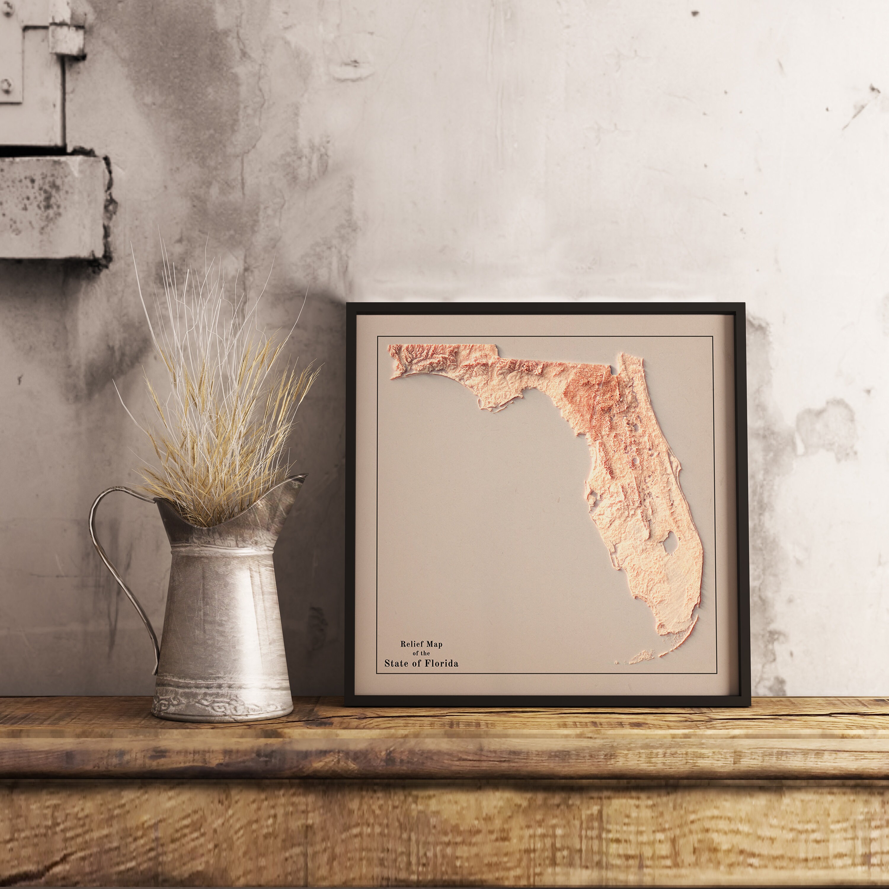 Florida Minimalist Relief Map | Florida Wall Art | Florida Framed Print ...