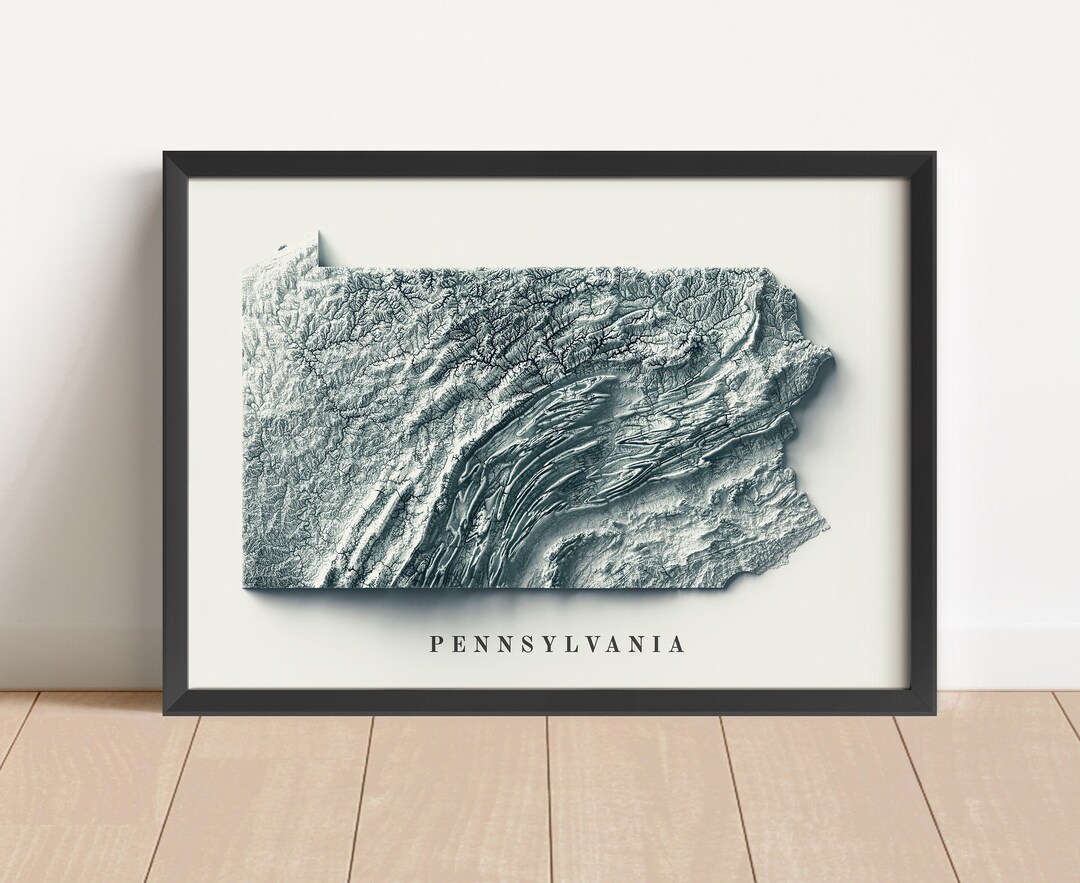 Pennsylvania Map, Pennsylvania Relief Map, Pennsylvania Wall Decor ...