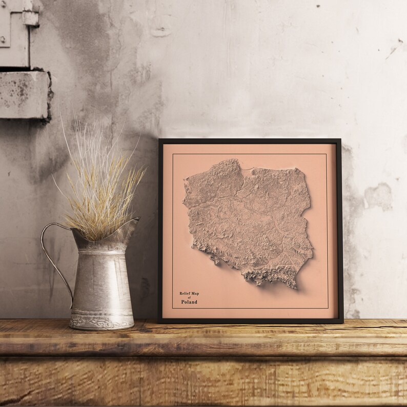 Poland Minimalist Relief Map | Poland Wall Art | Poland Framed Print ...