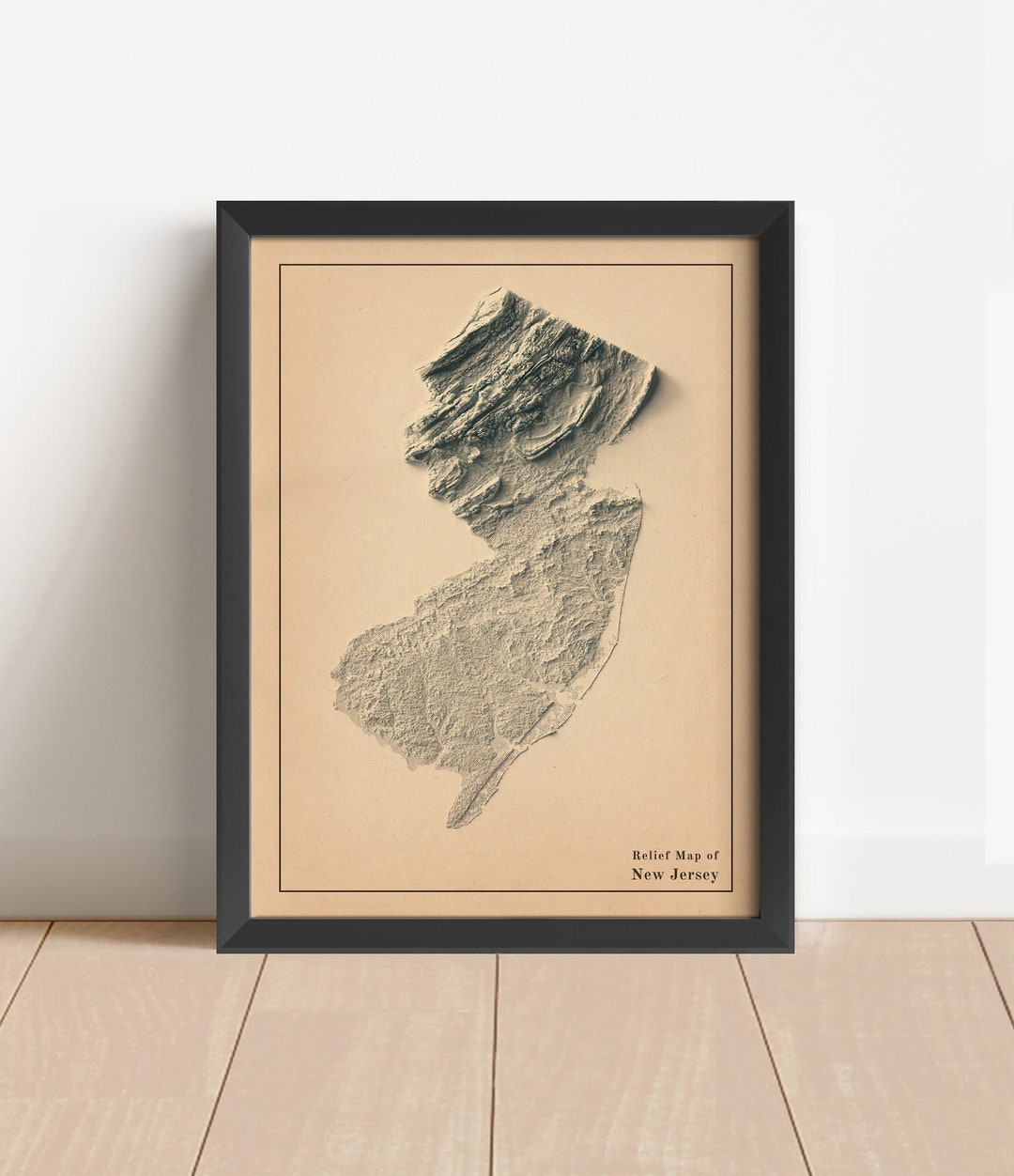 New Jersey Map, New Jersey Relief Map, New Jersey Wall Decor, New ...