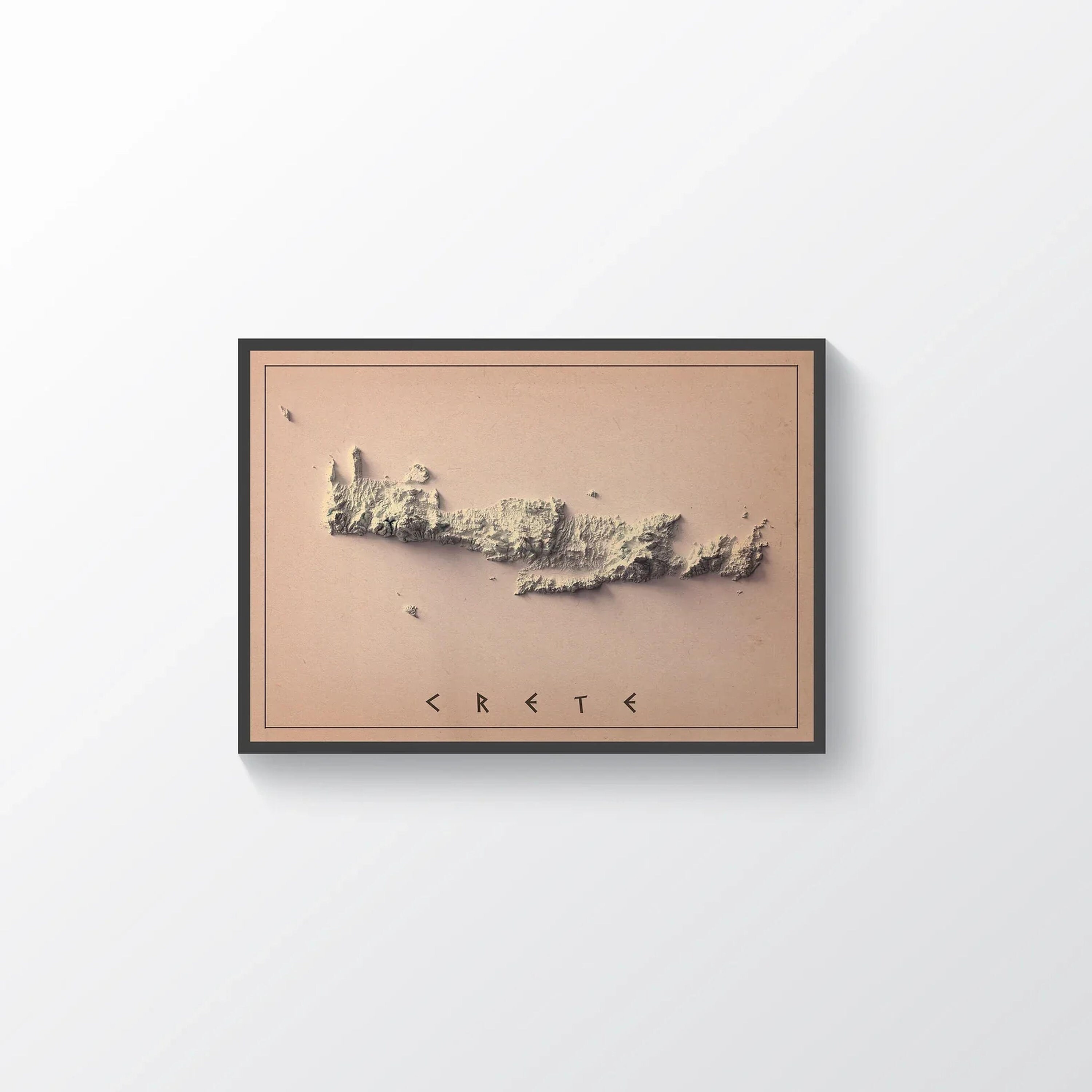 Crete Greece Map, Crete Relief Map, Crete Wall Decor, Crete Minimalist ...