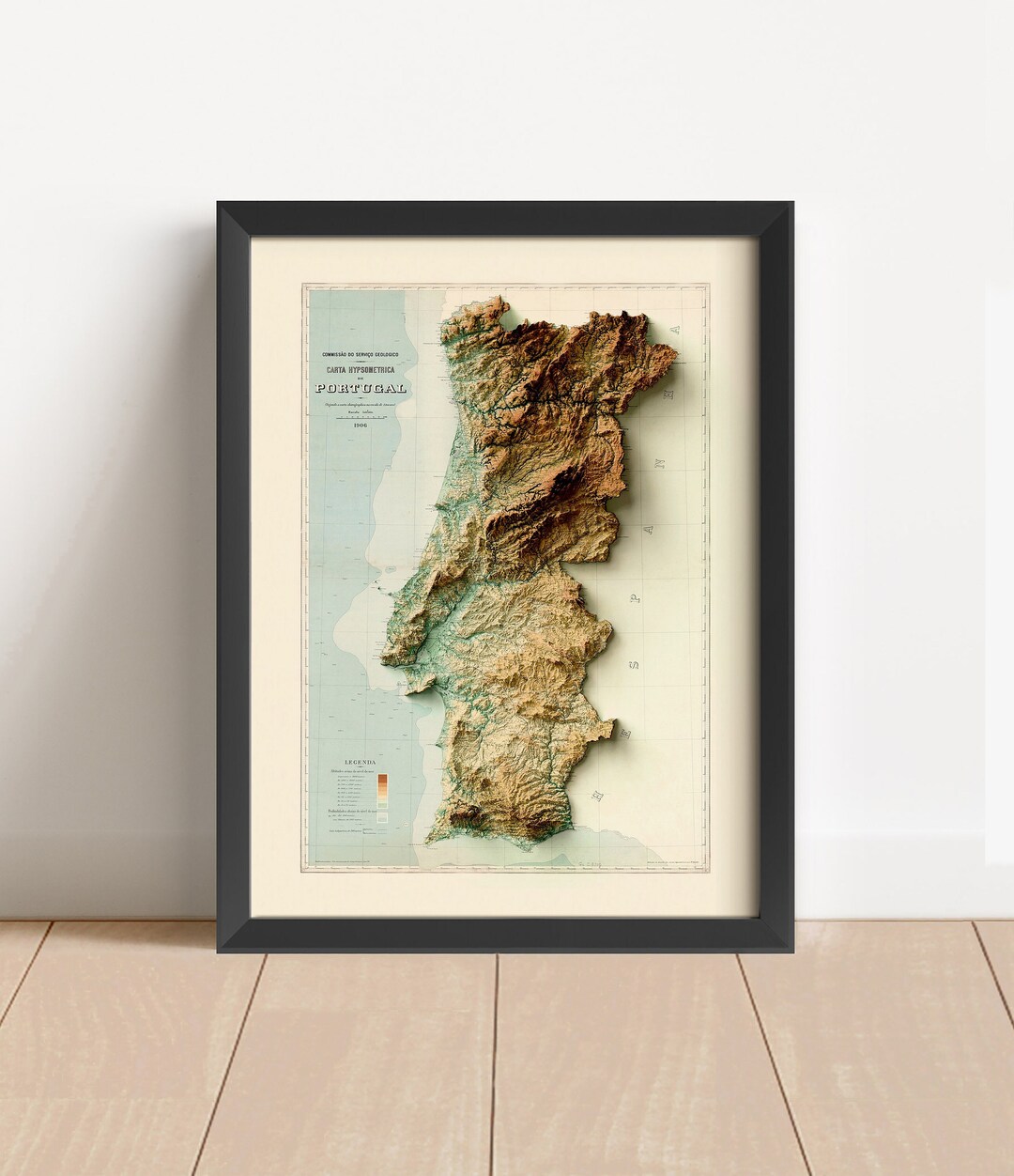 Portugal Vintage Relief Map, Based on 1906 Original | Portugal Wall Art ...