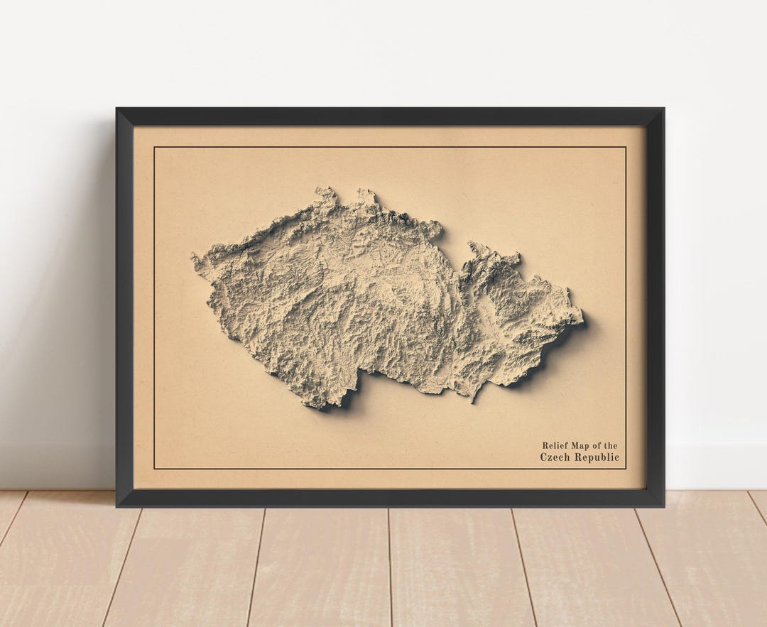 Czech Republic Minimalist Relief Map | Czechia Wall Art | Framed ...