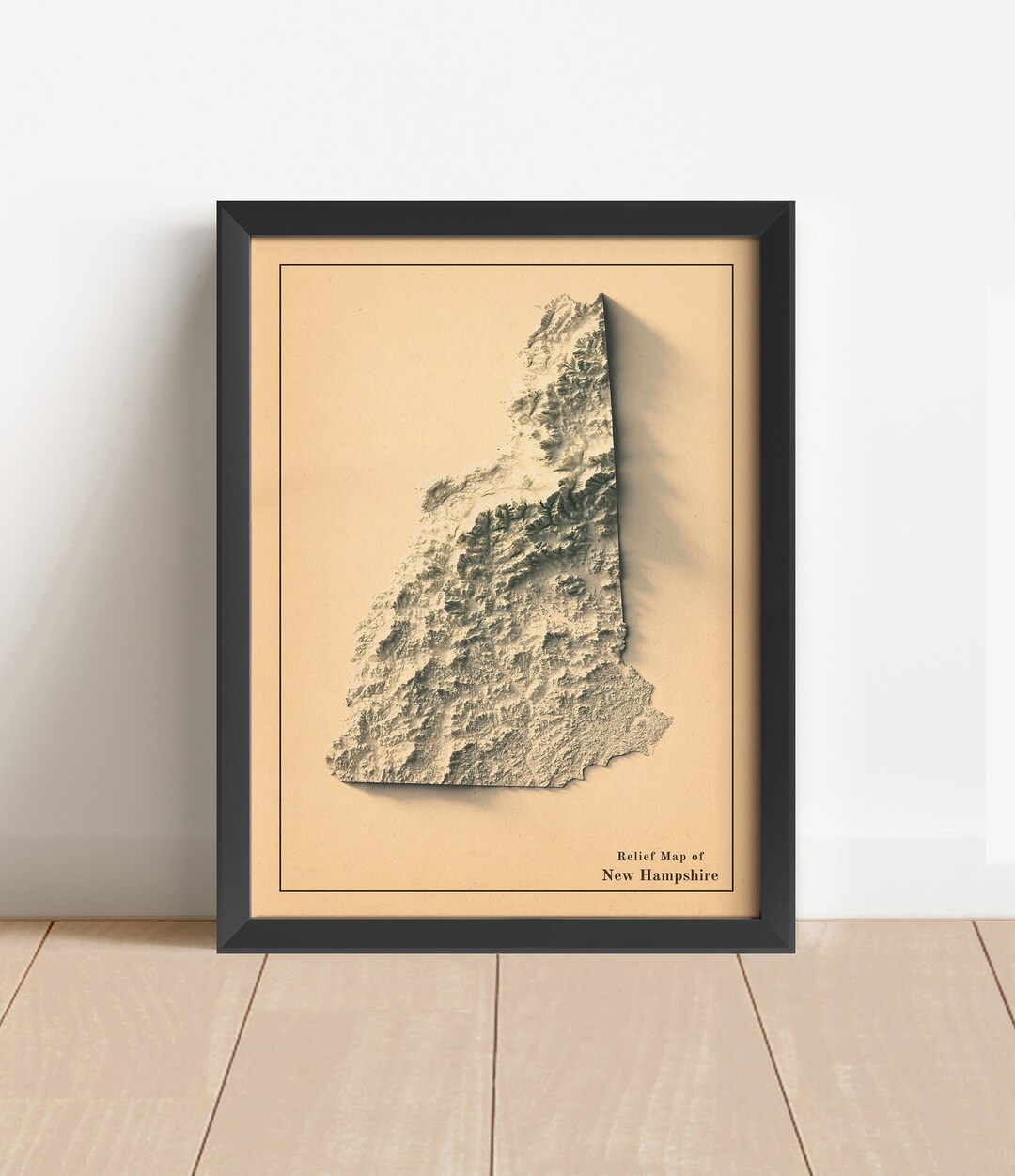 New Hampshire Map, New Hampshire Relief Map, New Hampshire Wall Decor ...