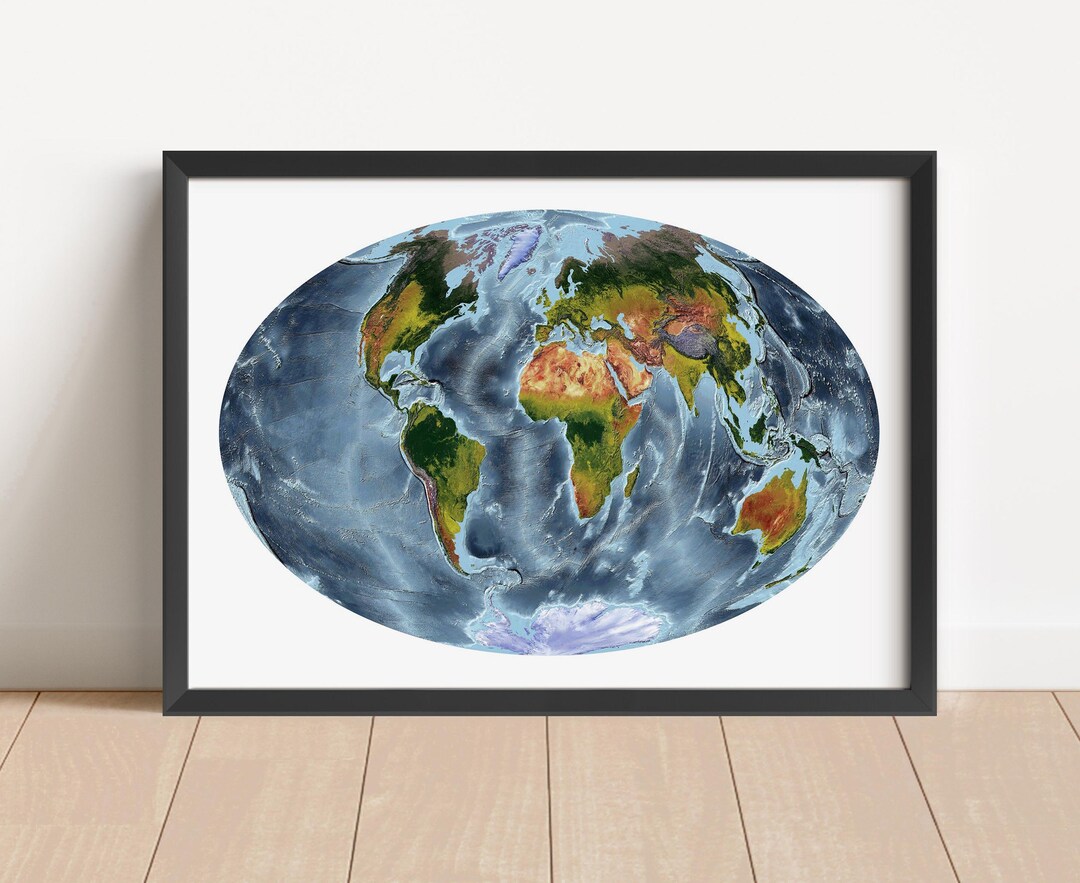 Aitoff Projection World Map | Earth Map Print for Home Decor - Etsy