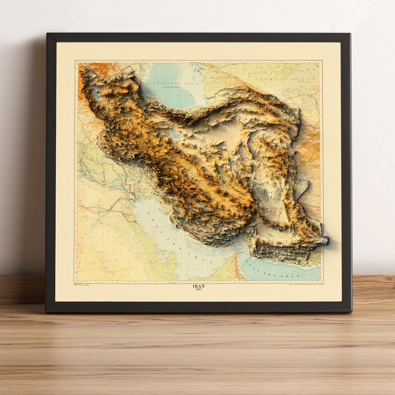 Iran Vintage Relief Map, Based on 1941 Original | Iran Wall Art & Home ...