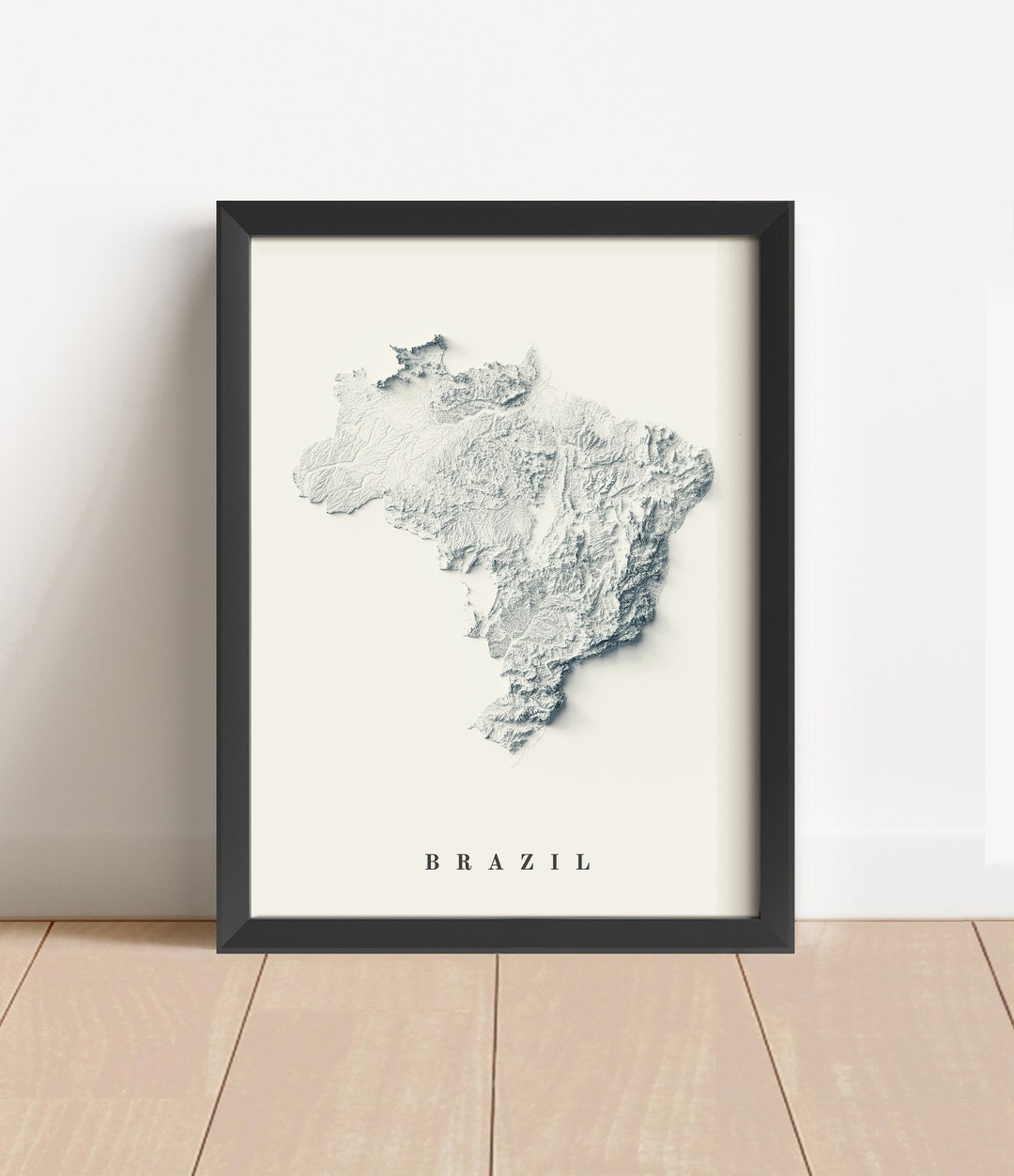 Brazil Map, Brazil Relief Map, Brazil Wall Decor, Brazil Minimalist Map ...