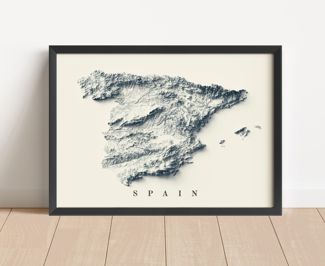 Spain Minimalist Relief Map | Spain Wall Art | Spain Framed Print ...