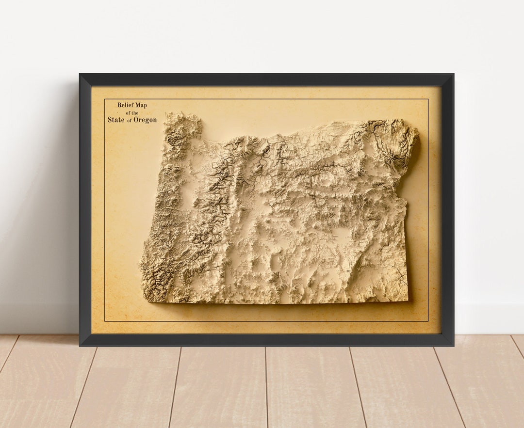 Oregon Map, Oregon Relief Map, Oregon Wall Decor, Oregon Minimalist Map, Oregon Poster - 2D FLAT ...