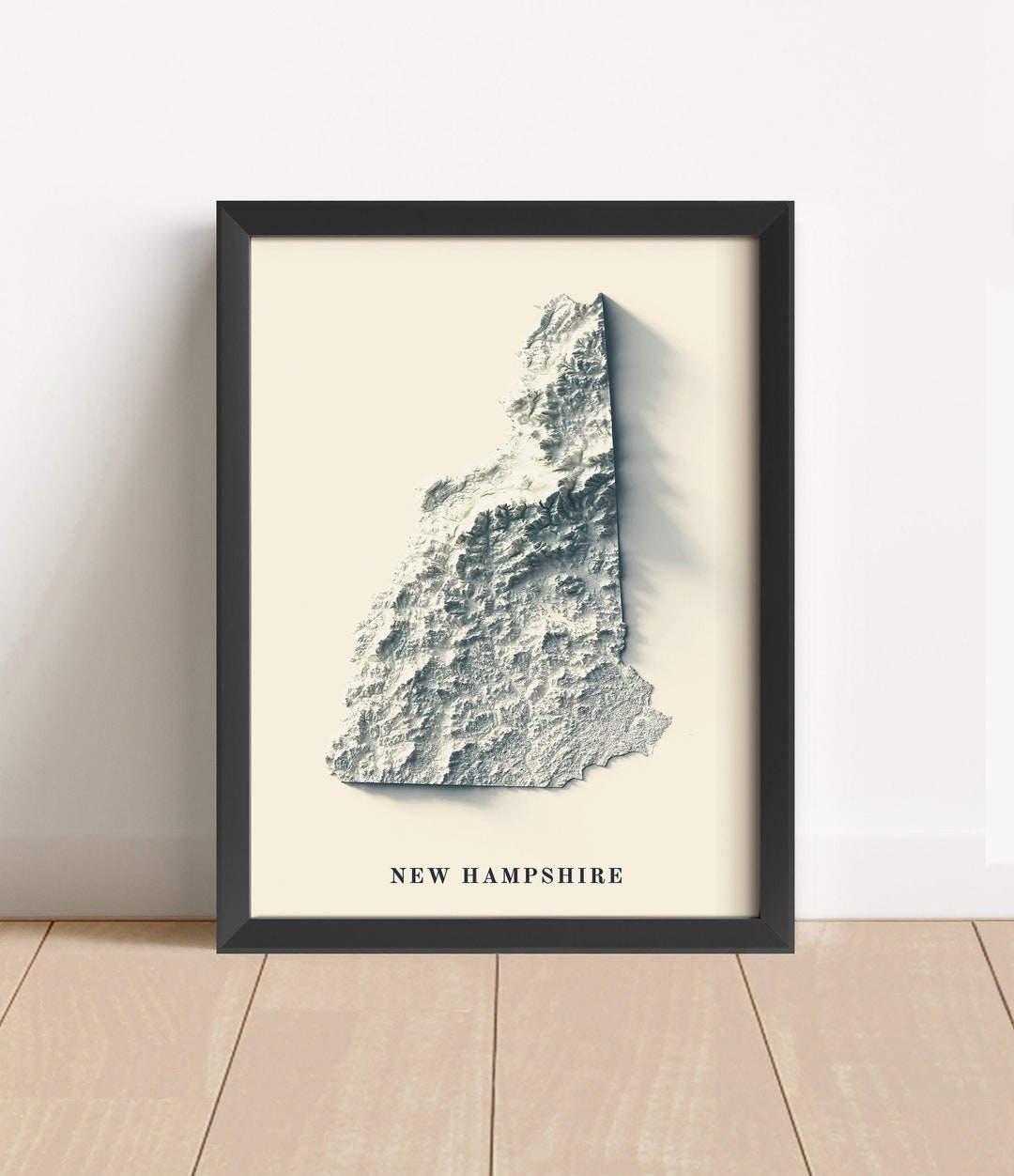 New Hampshire Minimalist Relief Map | New Hampshire Wall Art | Framed ...