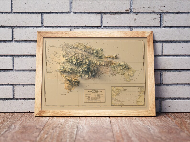 Mapa de República Dominicana Mapa en relieve de República - Etsy España