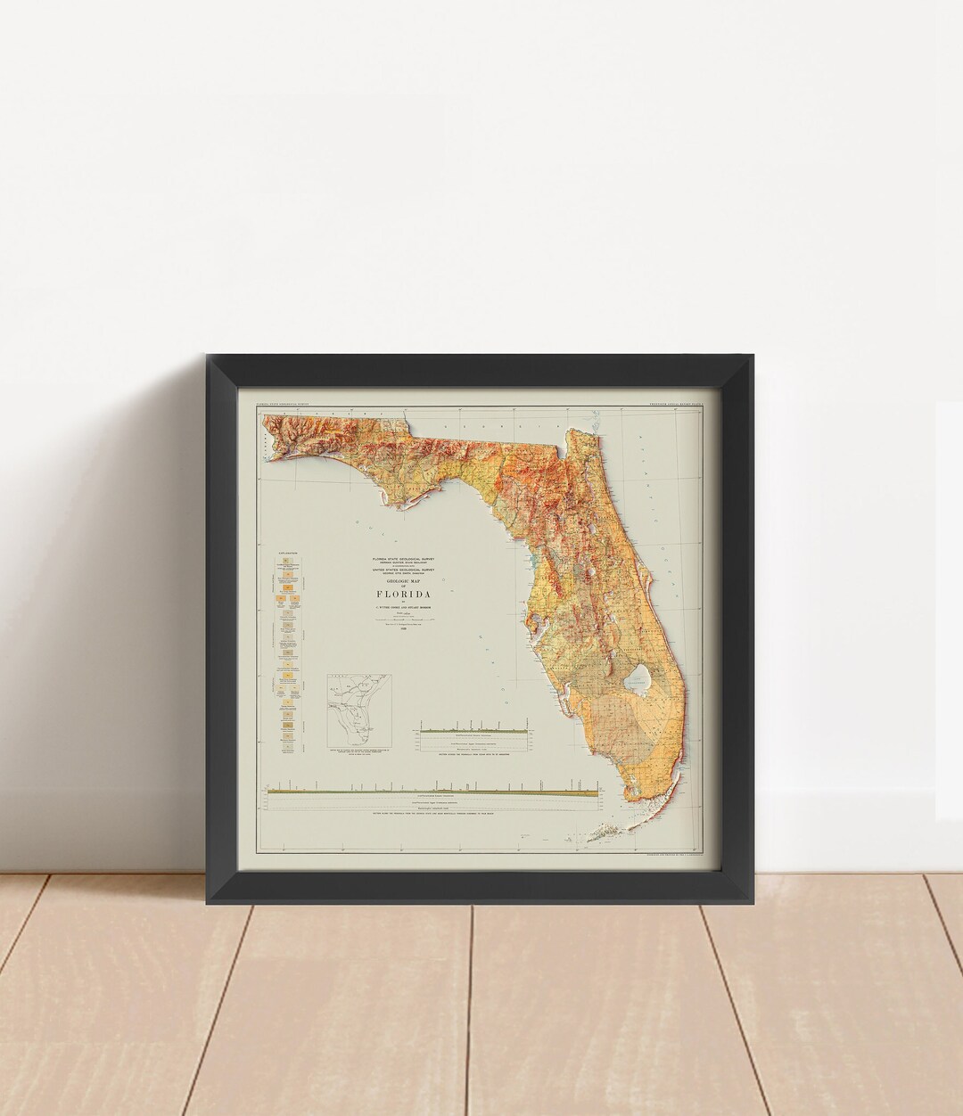 Florida Vintage Relief Map, Based on 1929 Original | Florida Wall Art ...