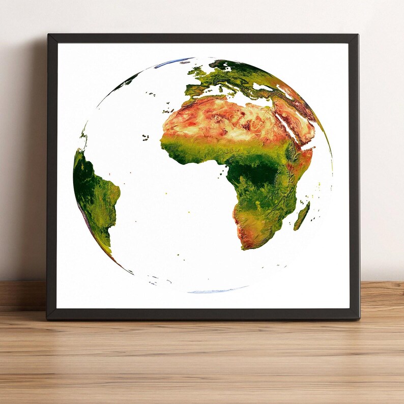 Vertical Perspective Projection World Map | Earth Map Print for Home ...