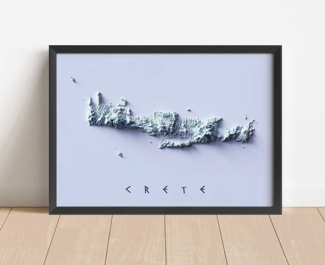 Crete (greece) Minimalist Relief Map | Crete Wall Art | Framed Crete ...