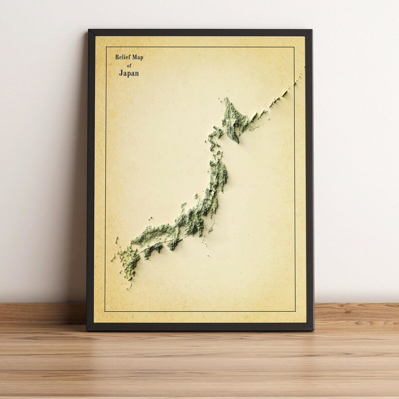 Japan Minimalist Relief Map | Japan Wall Art | Japan Framed Print ...
