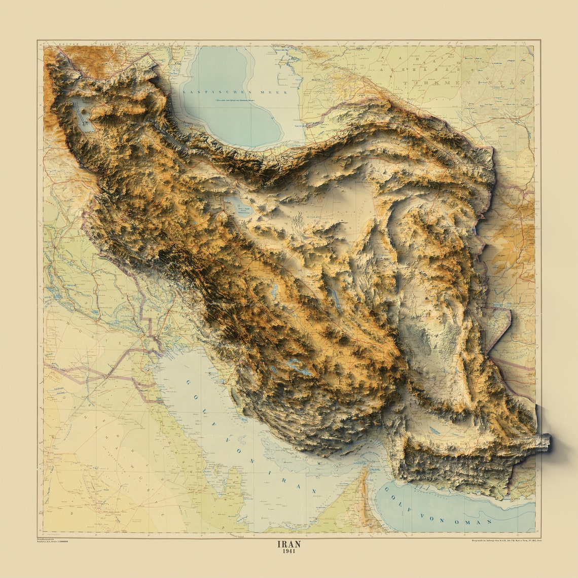 Mappa Iran Iran Mappa Rilievo Iran Vintage Map Iran Art Iran Wall Art ...