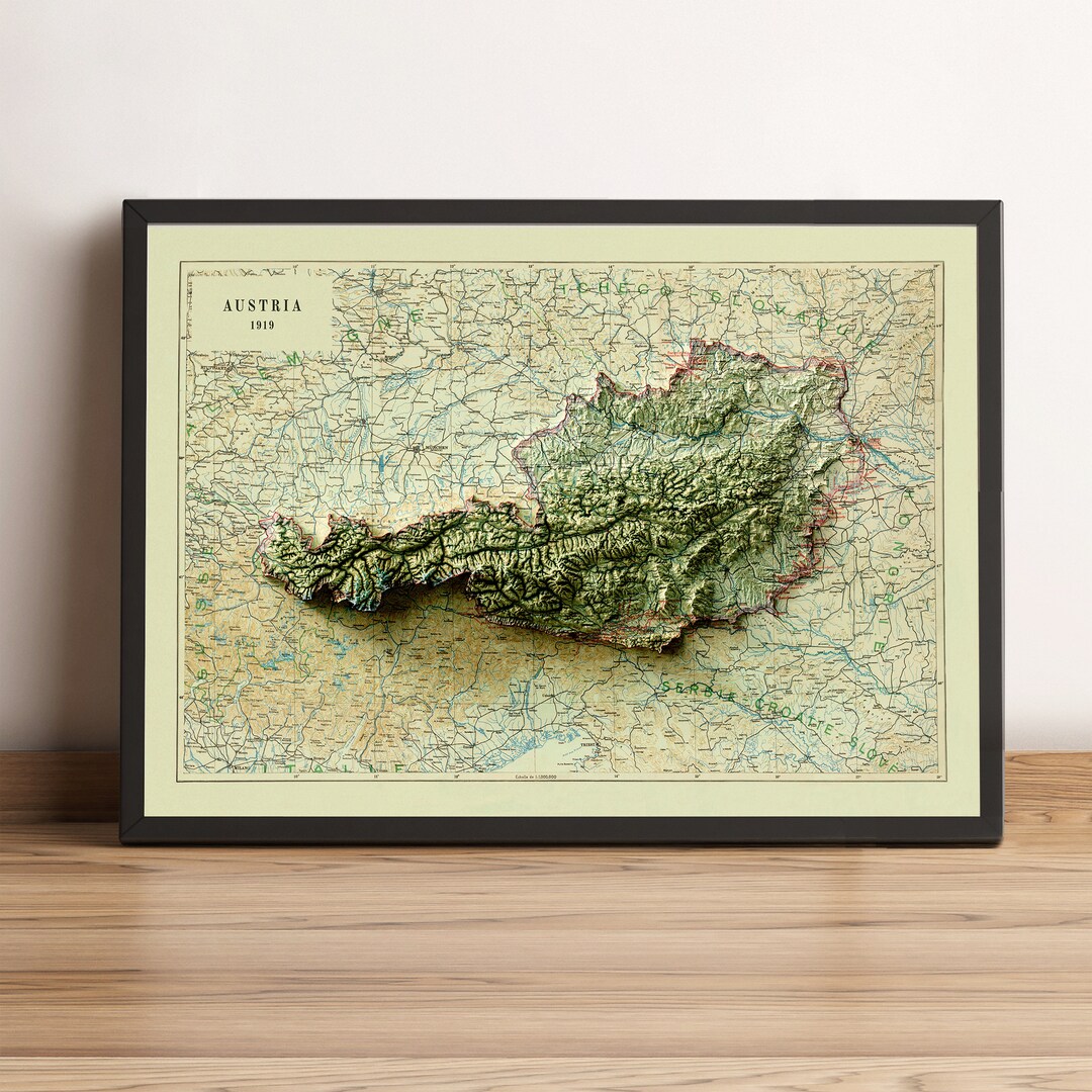 Austria Map Austria Relief Map Vintage Map of Austria Österreich Map ...