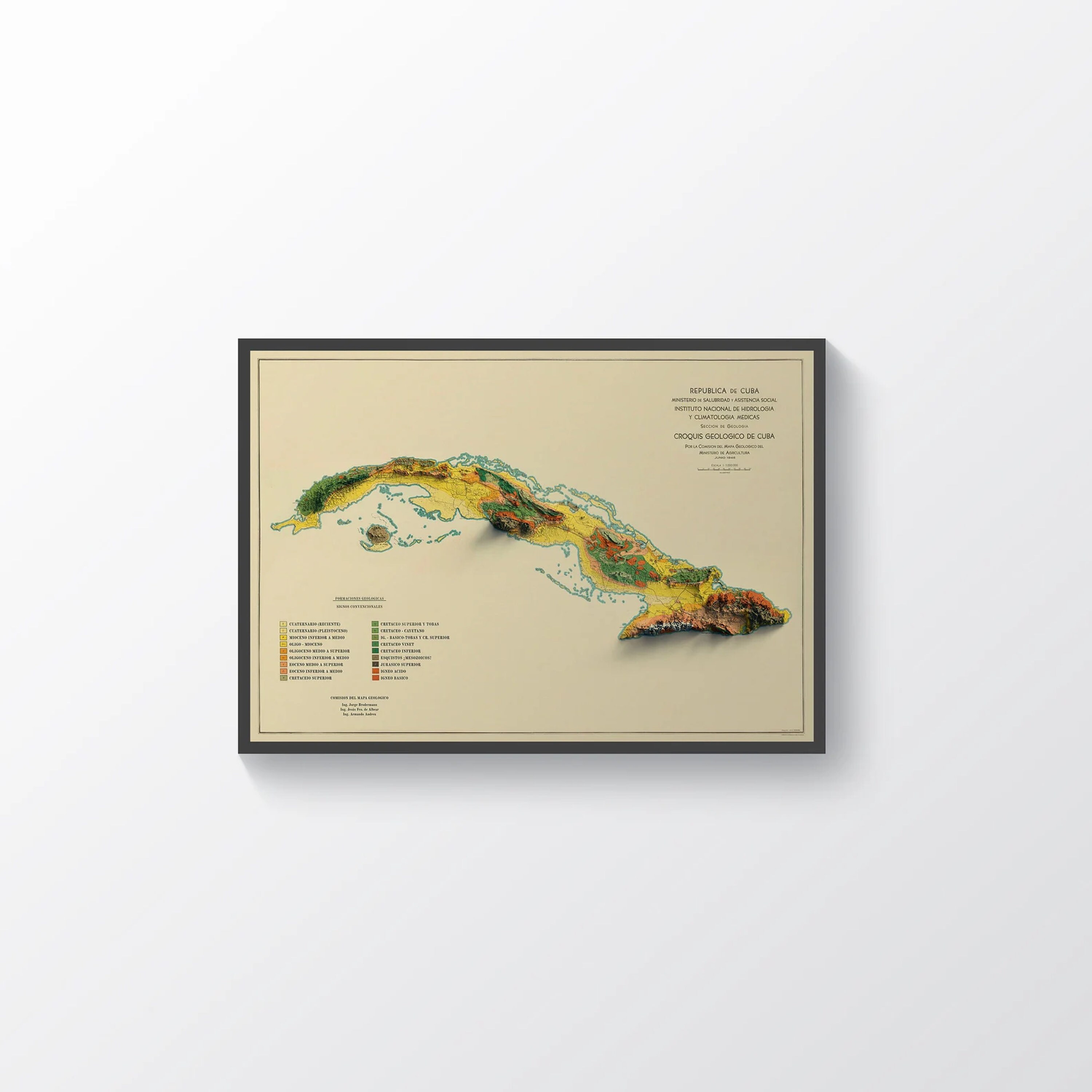 Cuba Map 1946, Cuba Relief Map, Cuba Wall Decor, Cuba Vintage Map, Cuba ...
