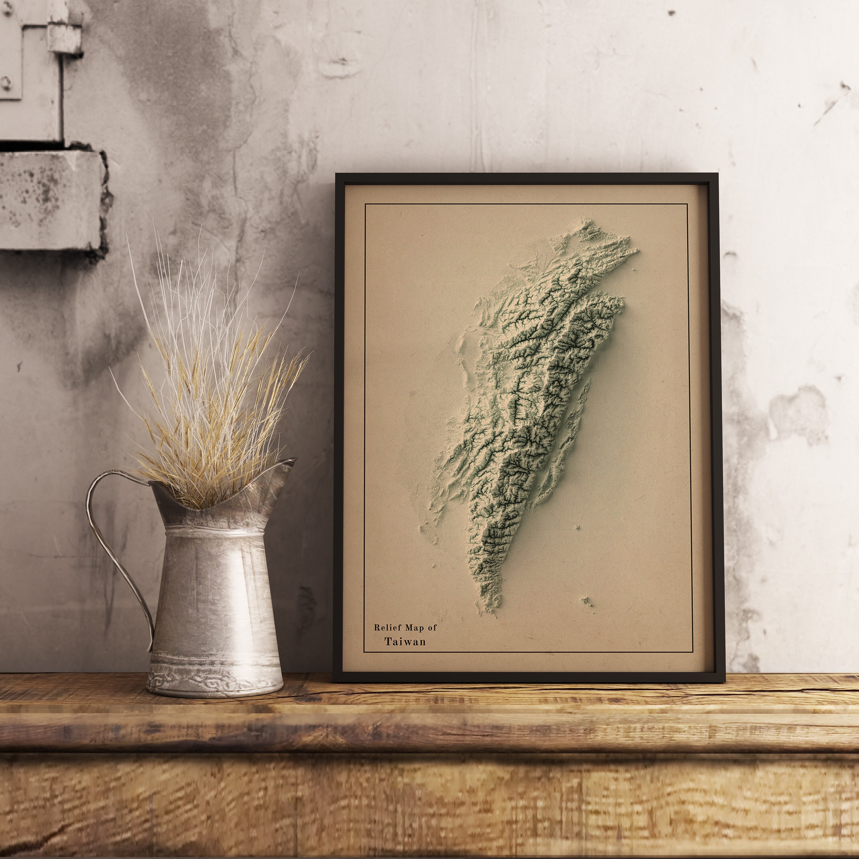 Taiwan Map set With Two Maps, Taiwan Shaded Relief Map, Taiwan Wall Art ...